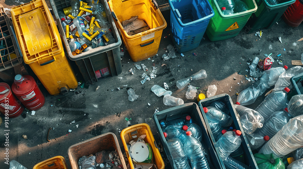 a recycling center, emphasizing the organized process of transforming ...