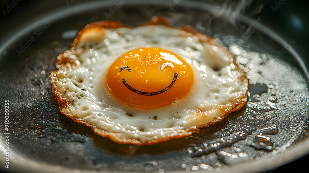 Delicious sunny side up fried egg with a cheerful smiley face design ...