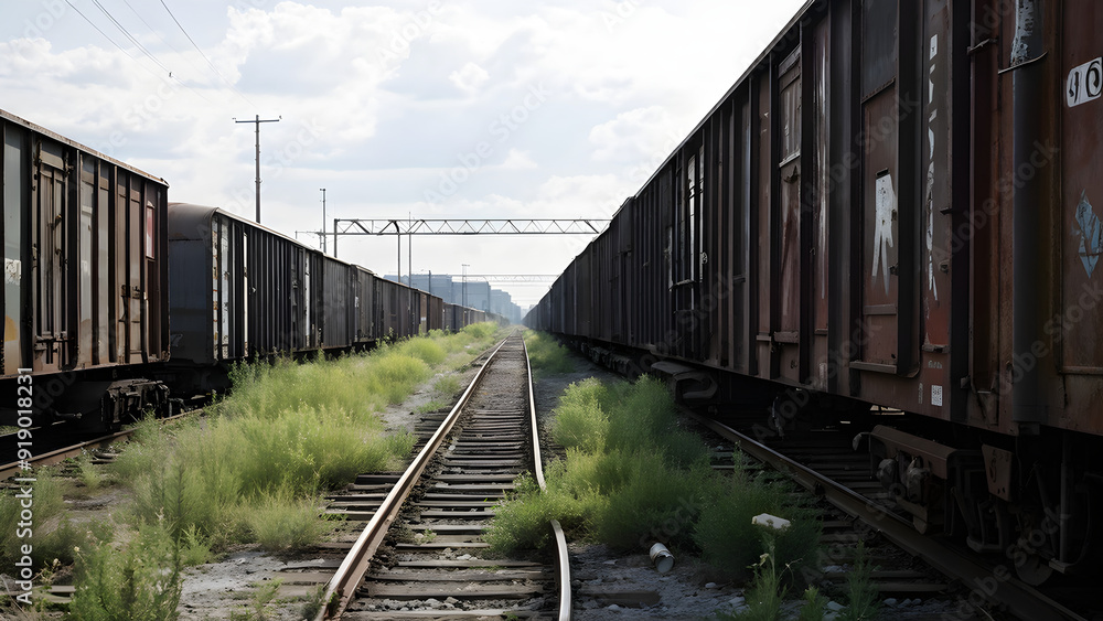 An empty train yard with tracks that aren't being used, abandoned ...