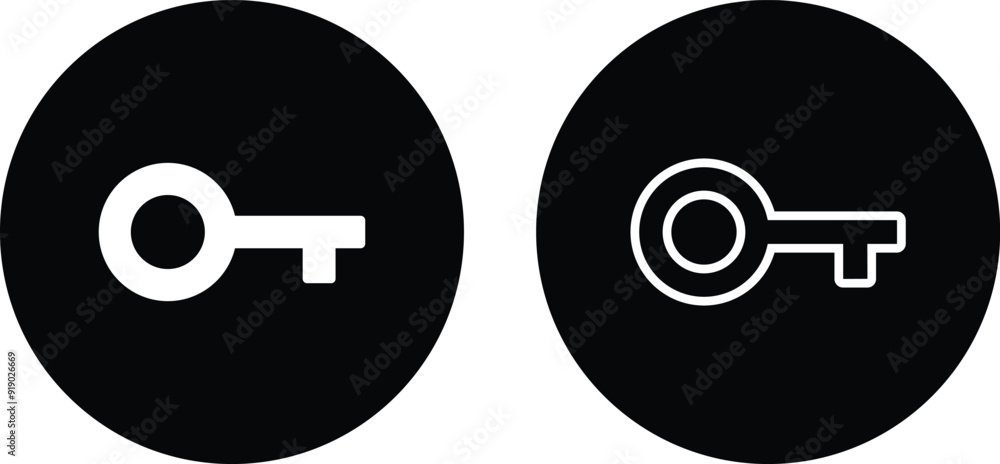 Key icon set. Key black flat and line vector collection isolated on ...