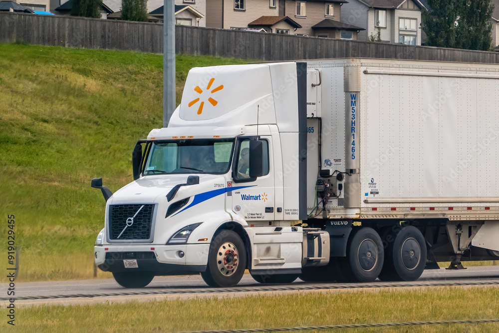Calgary, Alberta, Canada. Aug 10, 2024. A white Volvo semi-truck with a ...