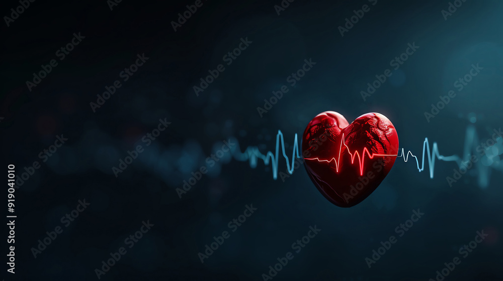 Cartoon heart with ECG line, healthcare, playful, digital painting ...