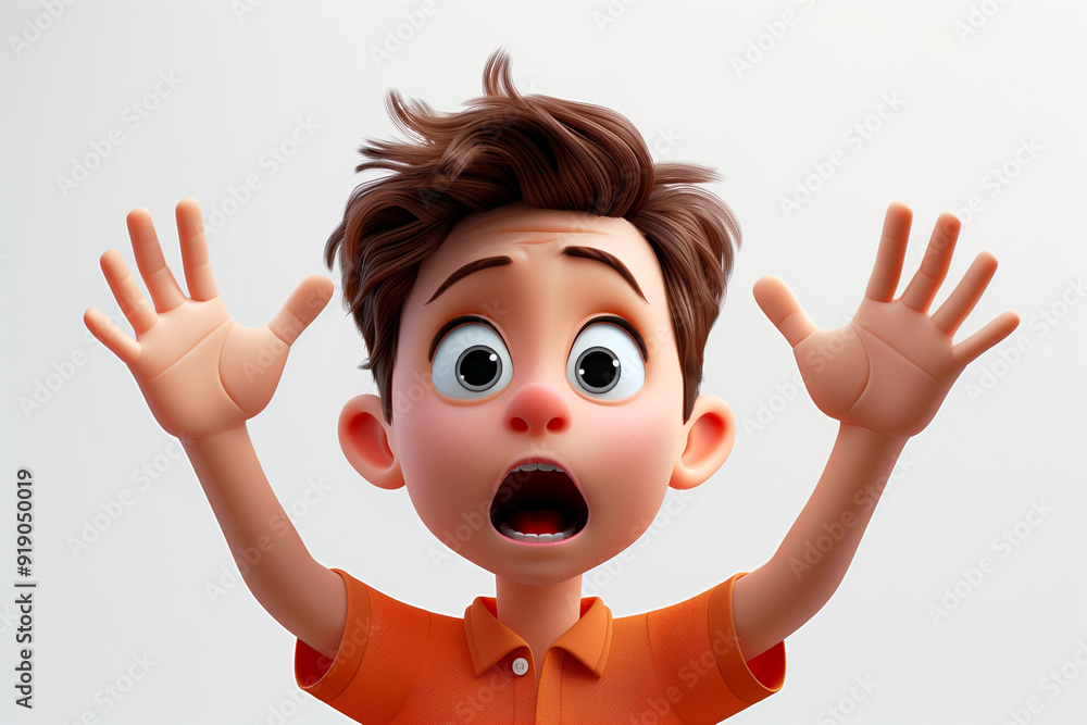 Terrified shocked scared cartoon character boy kid child with raised ...