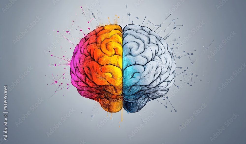 Concept of creative thinking with two half human brains, with the left ...