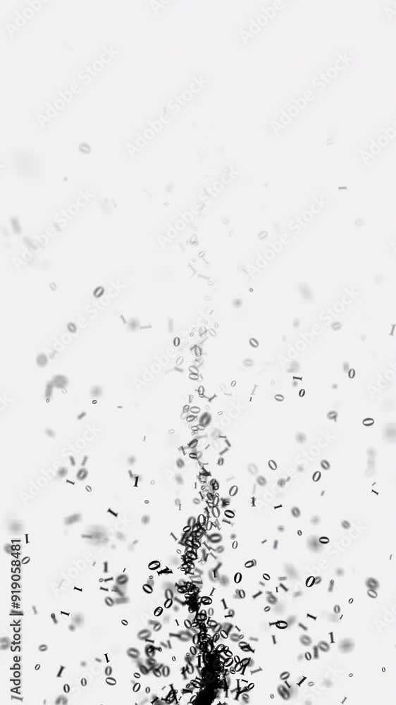 A tornado of black zeros and ones on a white background. Binary code data transfer, AI, cloud ...