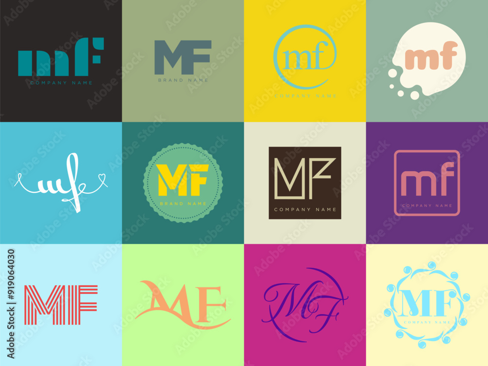 MF logo company template. Letter m and f logotype. Set different ...