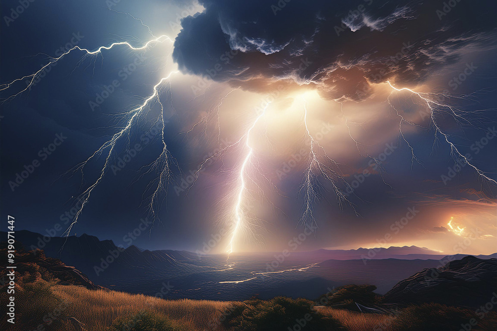 Lightning. Lightning strike. Spectacular night view of a lightning bolt ...