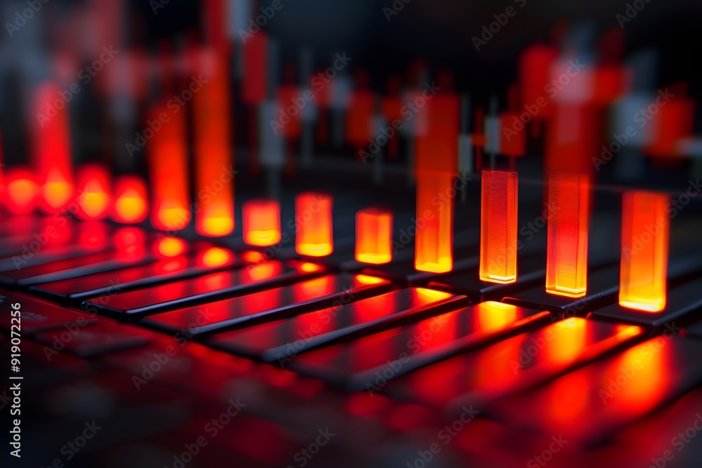 Vibrant Audio Visualization with Red Light Bars and Sound Levels Stock ...