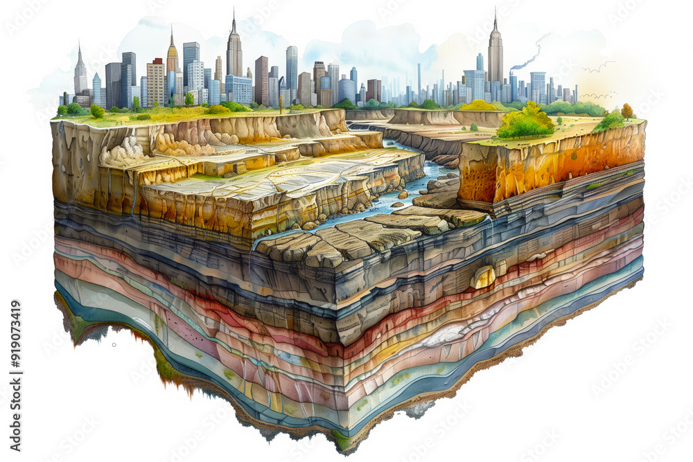 Cut geological structure earth groundwater, tectonic plates, collision ...