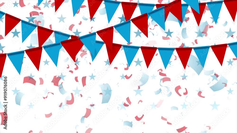Red and blue party flags abstract USA background with confetti ...