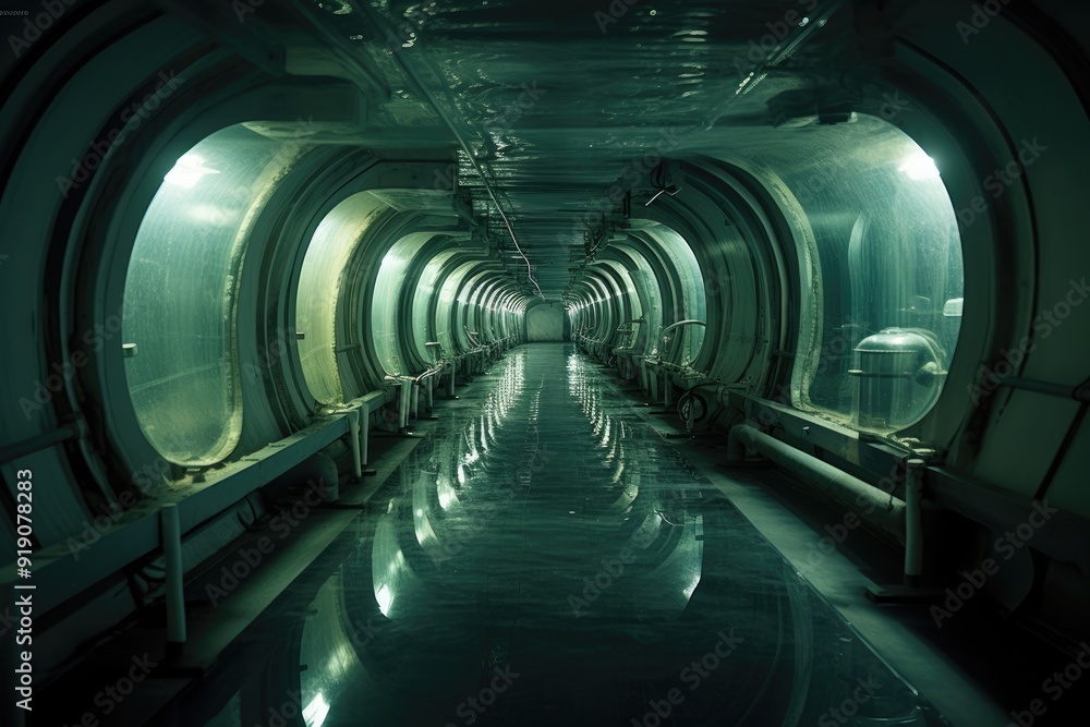 Underwater Tunnels: Illuminated tunnels beneath the water. Stock Photo ...