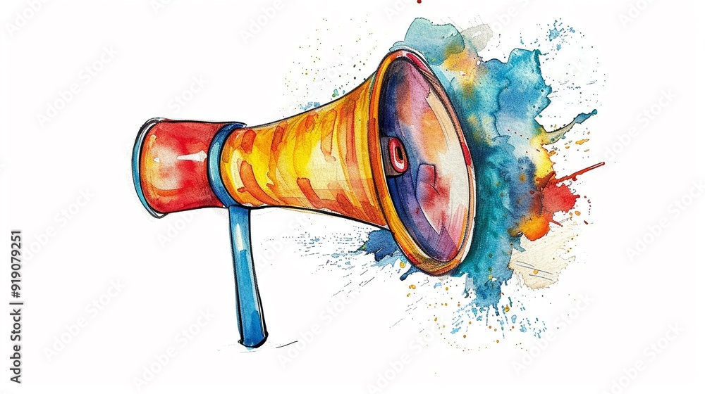 Circus megaphone with announcements,Clipart, watercolor illustration ...