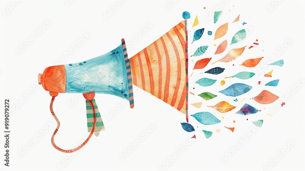 Circus megaphone with announcements,Clipart, watercolor illustration ...