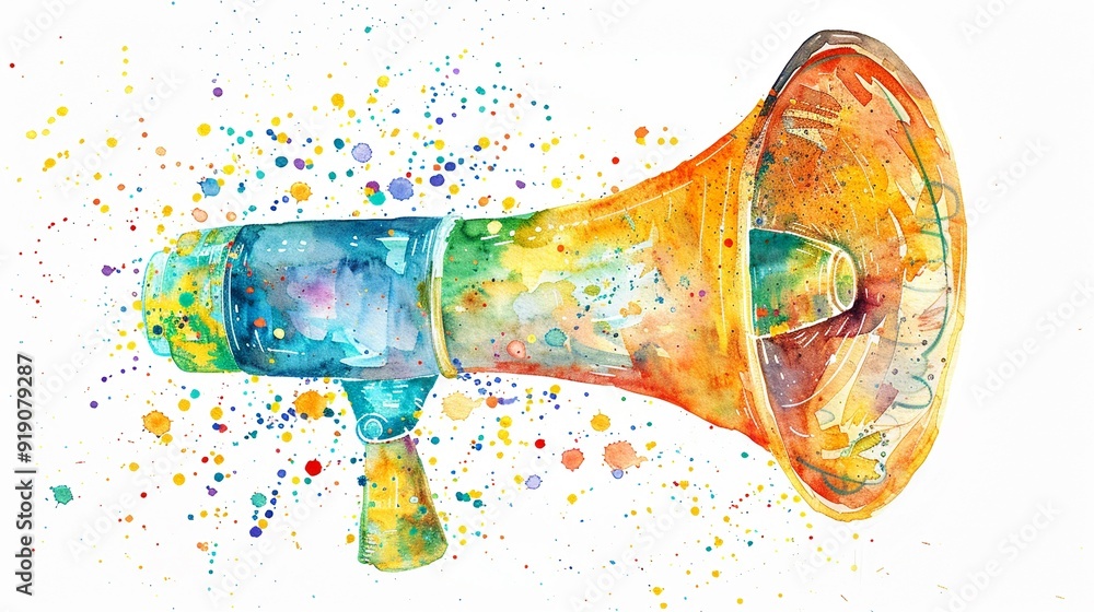 Circus megaphone with announcements,Clipart, watercolor illustration ...