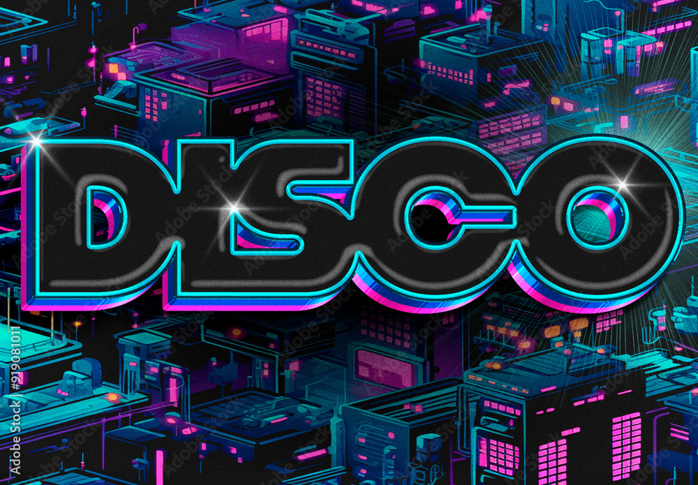 Retro Disco Text Effect with AI Background Stock Template | Adobe Stock