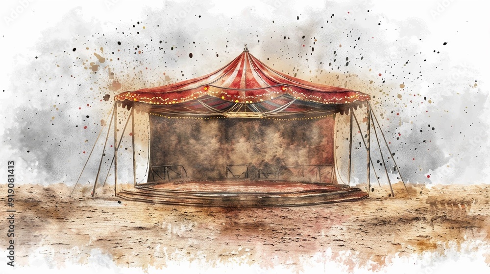 Circus arena with a sawdust floor,Clipart, watercolor illustration ...