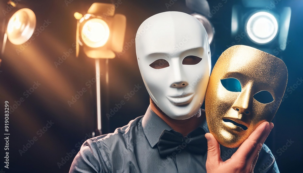 Actor and performance, featuring symbols like a theater mask, a stage ...