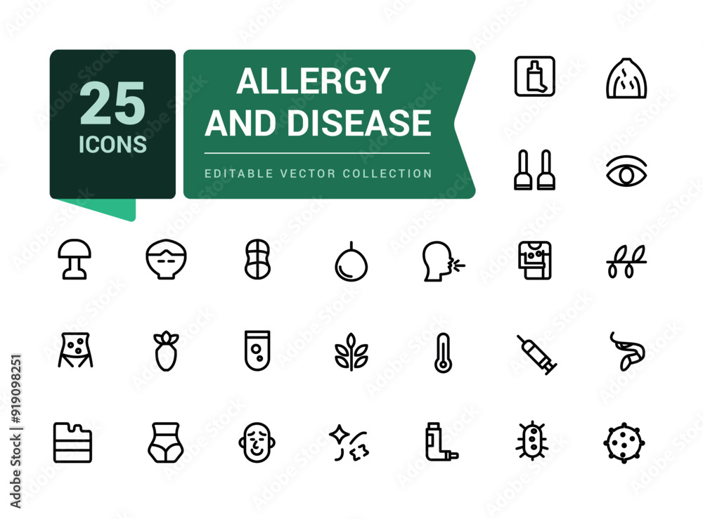 Allergy and Disease icon set. Common Illnesses Line Editable Icons set ...