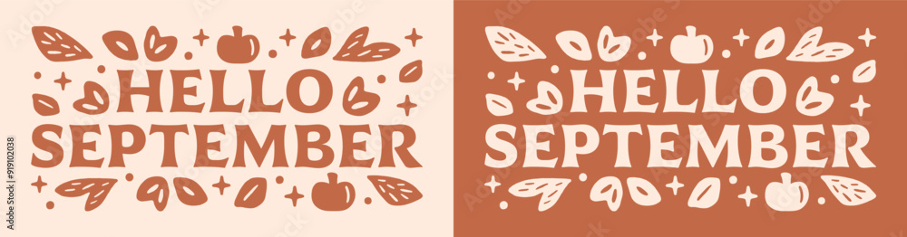 Hello September banner header card orange terracotta warm color natural ...