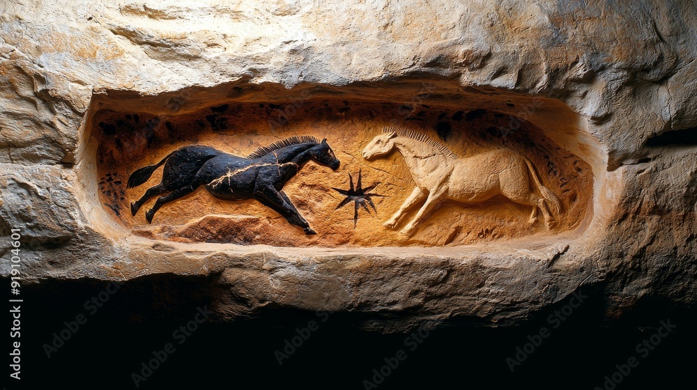 Ancient cave paintings of Lascaux, prehistoric art Stock Illustration ...