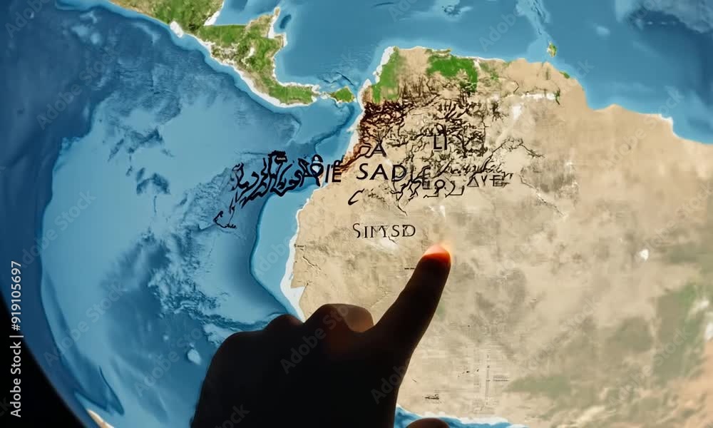 Exploring the Amazon: A finger points to the Amazon River basin on a ...