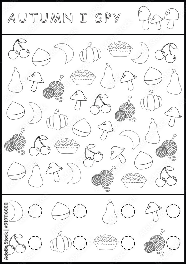 Fall printable worksheet in black and white. I spy game page for ...