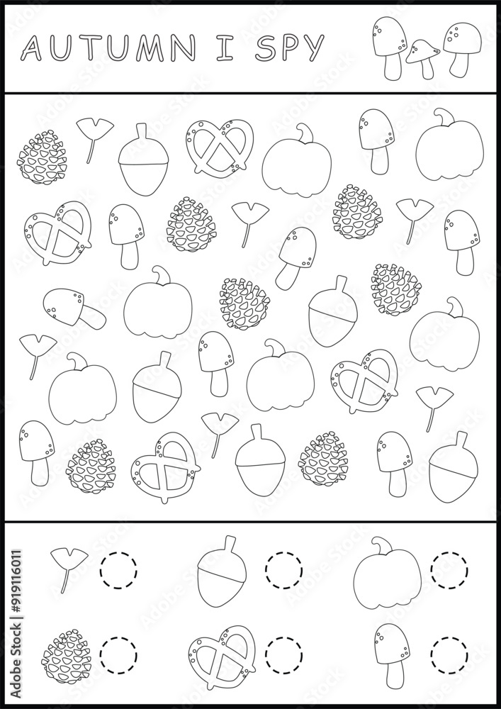 Fall printable worksheet in black and white. I spy game page for ...