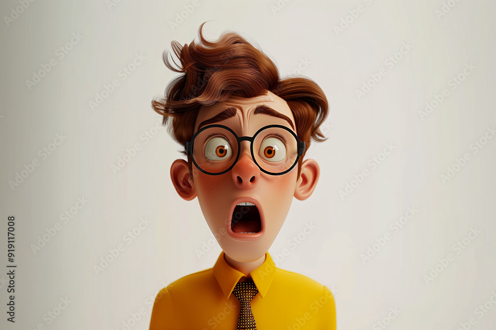 Surprised shocked scared cartoon character young adult man male boy ...