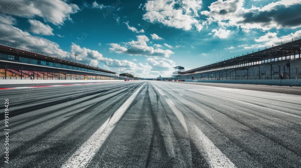 An empty racetrack viewed from the perspective of a driver's seat ...