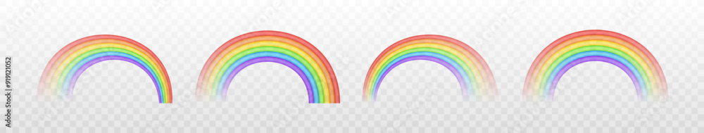 Collection of transparent rainbows. Realistic rainbows in different ...