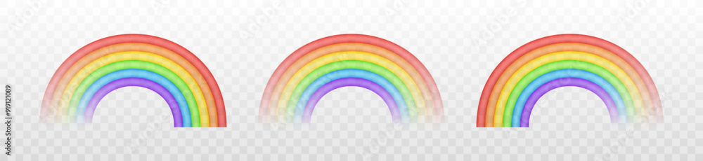 Collection of transparent rainbows. Realistic rainbows in different ...