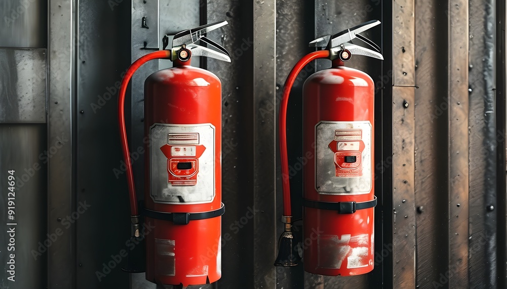 The neatly arranged fire extinguishers demonstrate the importance and ...