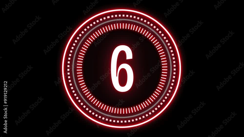 Glowing neon 10 seconds countdown timer animation. Neon light numbers countdown from 10 to 0 ...