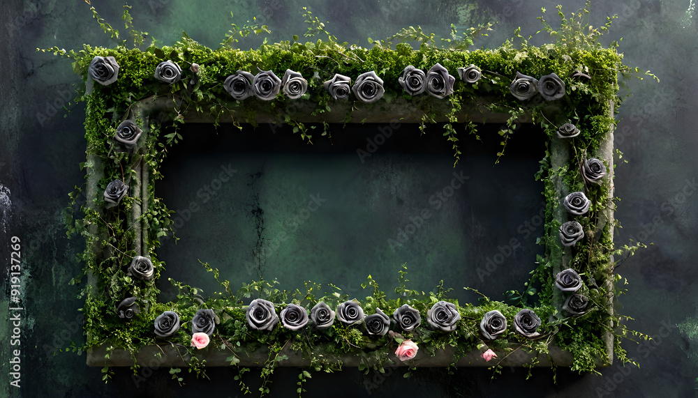 Dark green wall surface texture background. Intricate creative floral ...