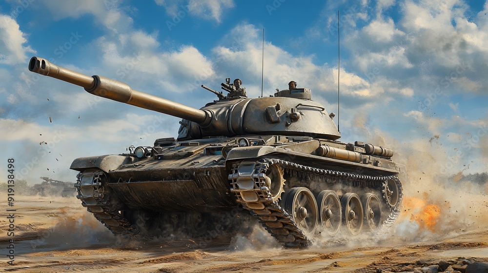 M60 Patton tank illustrated in a close-up view, emphasizing its heavy ...