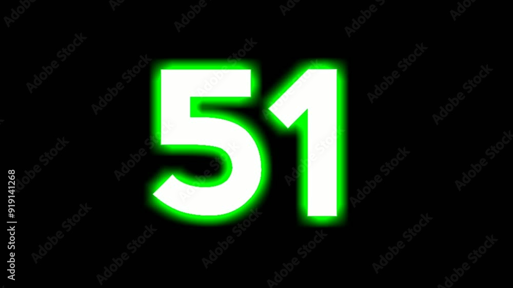 Neon number 51 fifty one sign symbol modern animation motion graphics ...