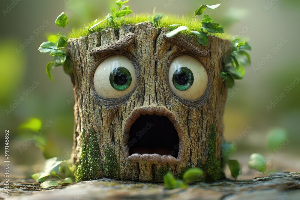 cartoon tree character with wide eyes and open mouth shocked expression ...