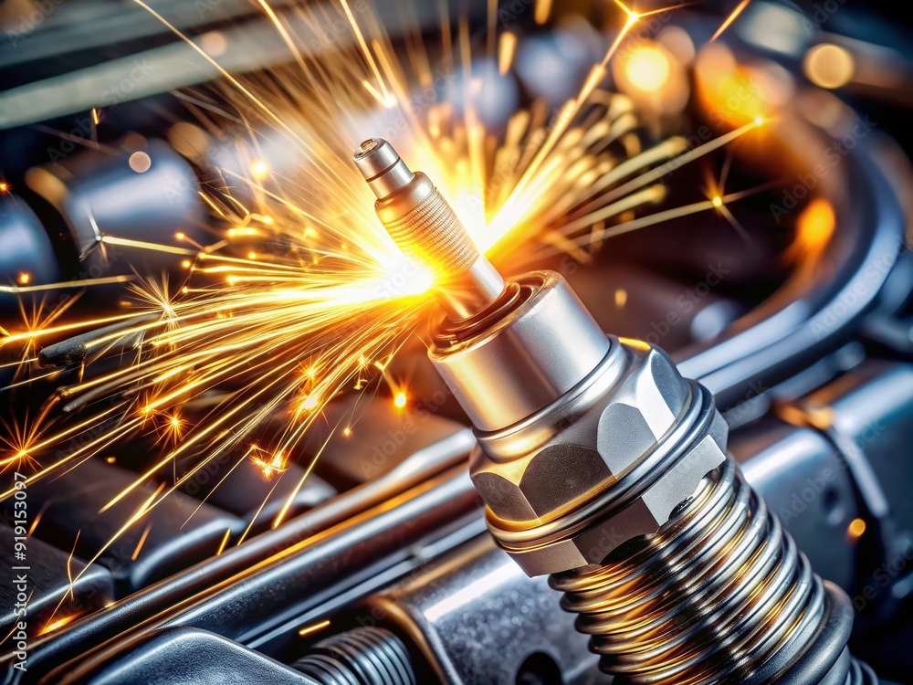 Close-up of a spark plug igniting fuel and air mixture inside a tidy ...