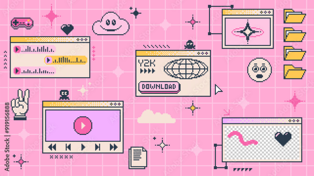 Retro y2k computer window page interface, vector UI. Pixel art old web ...