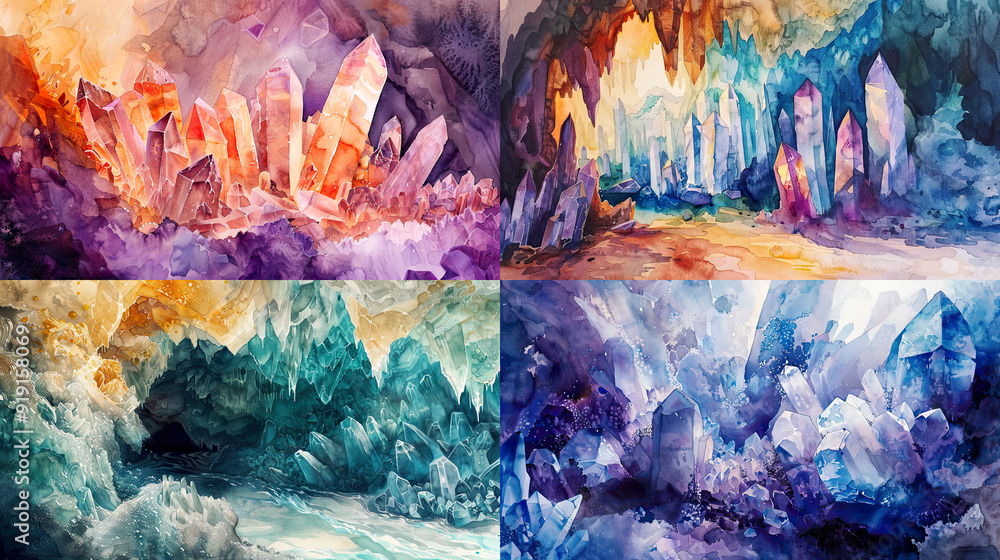Watercolor crystalline texture on crystal caves and formations ...