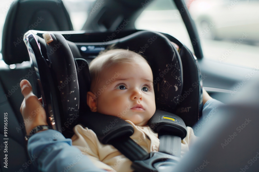 Baby in Smart Car Seat with Sleek Design, Installed in Modern Car ...