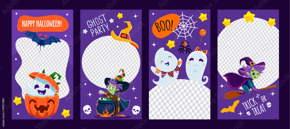 Halloween social media post templates with frames and funny ghosts ...