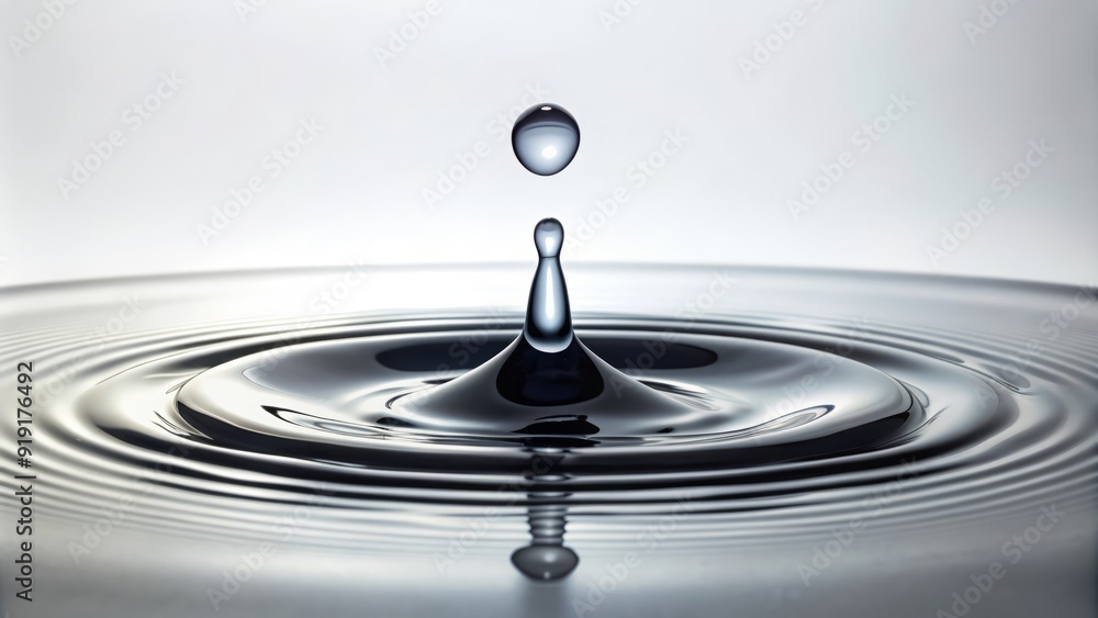 Water droplet suspended in mid-air, outlined in minimalist black line ...