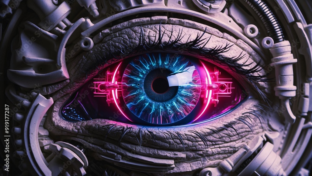 Macro Photography of a Mythological Cyberpunk Eye with Neon Cybernetic ...