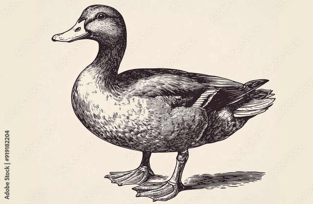 Duck, sketch. Vintage retro print, duck sketch ink pencil style drawing ...