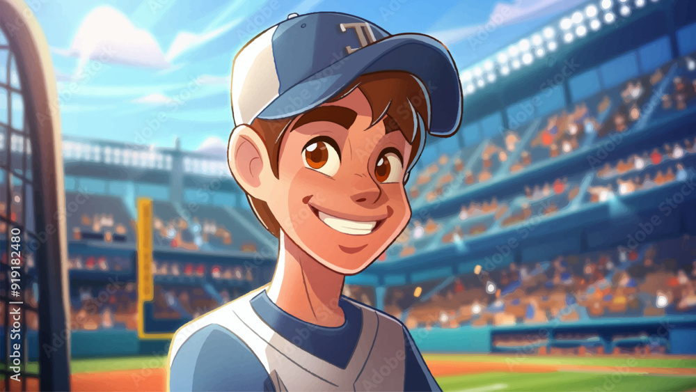 Baseball Player In The Background Of A Baseball Stadium Cartoon ...