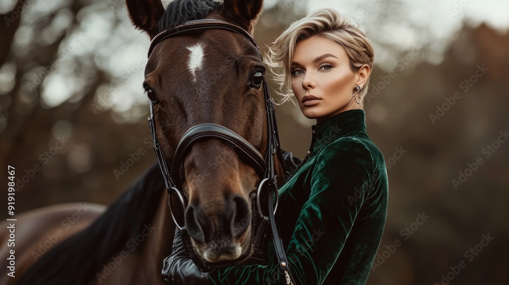 blonde woman with short hair, sporty figure, 37 years old, in a dark ...