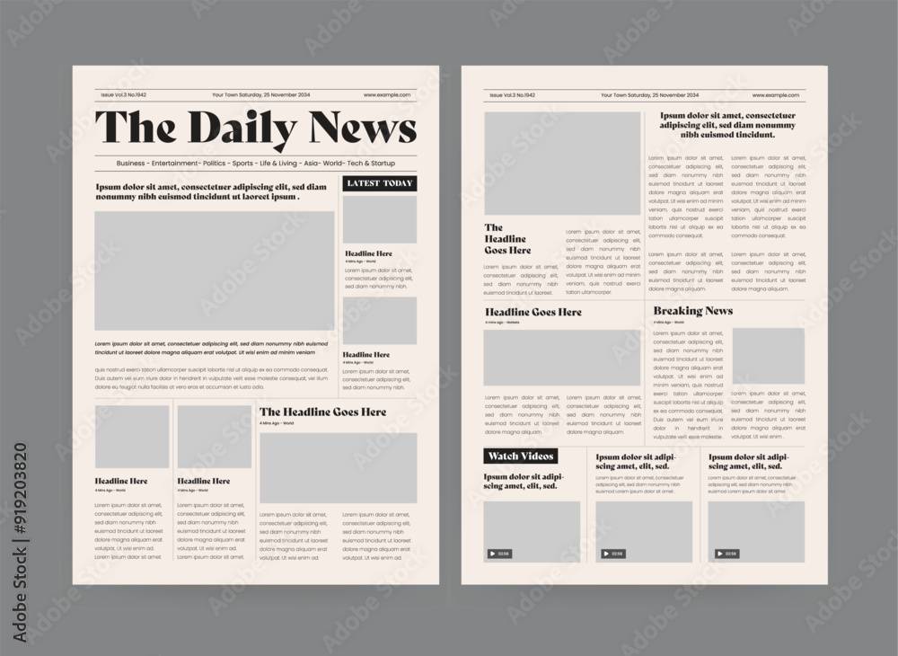 Newspaper Template And The Daily News Layout Design Stock 벡터 | Adobe Stock