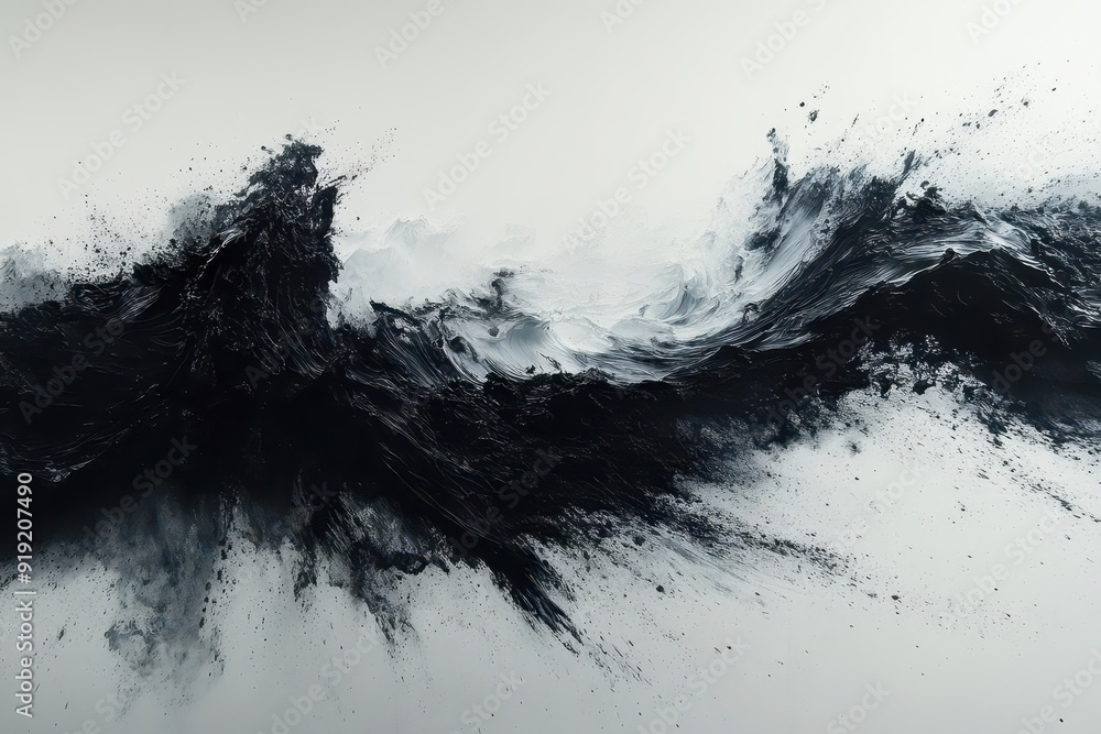 dramatic ink splash on stark white background bold black strokes ...