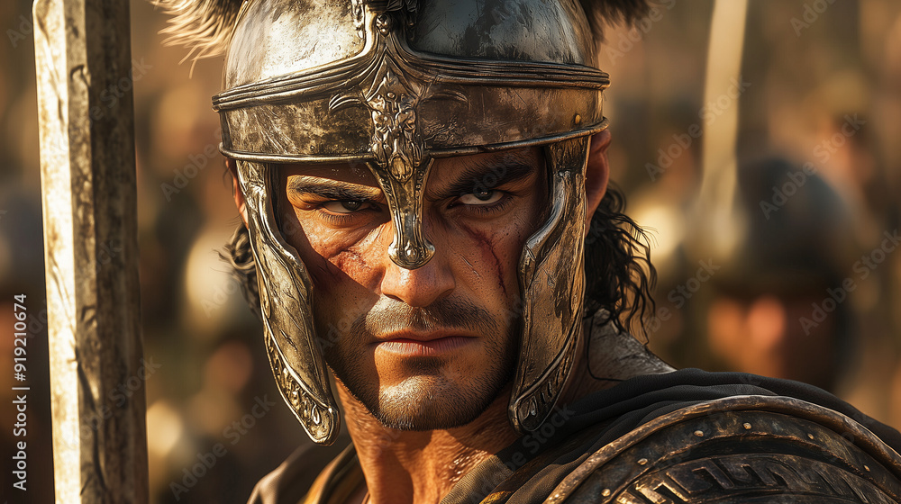 Battle-Hardened Roman Gladiator With Intense Gaze Wearing Detailed ...
